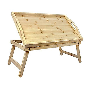Essential Medical Supply Bamboo Bed and Lap Tray with Flip Up Top, Raised Edge and Handles, Tan