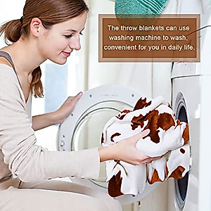 Cow Print Blanket Plush Blanket Cozy Blanket for All-Season, Super Soft Throws with Cute Pattern for Daughter Adults Students Teen, Brown, 60"x80"