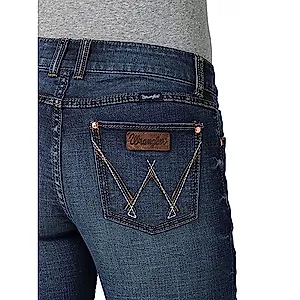 Wrangler Women's Retro Mae Rise Stretch Boot Cut Jean, Mid Wash, 9W x 32L