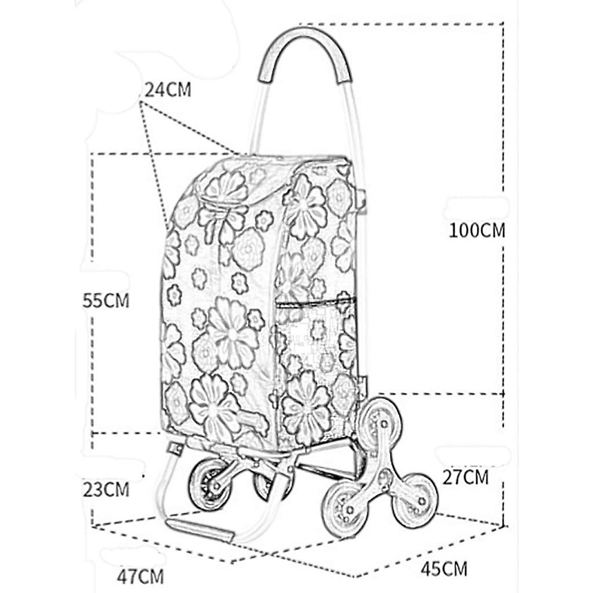 Shopping Trolley,Foldable Shopping Cart 6 Wheels Climbing Trolly/Aluminum Alloy/Waterproof Shopping Bag/Collapsible Push Pull Carts 55L (Size : 6 Wheels)