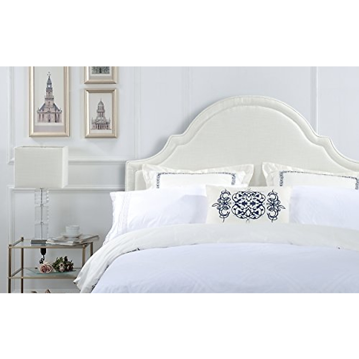 Jennifer Taylor Home Catherine Upholstered Queen Headboard, Antique White Woven