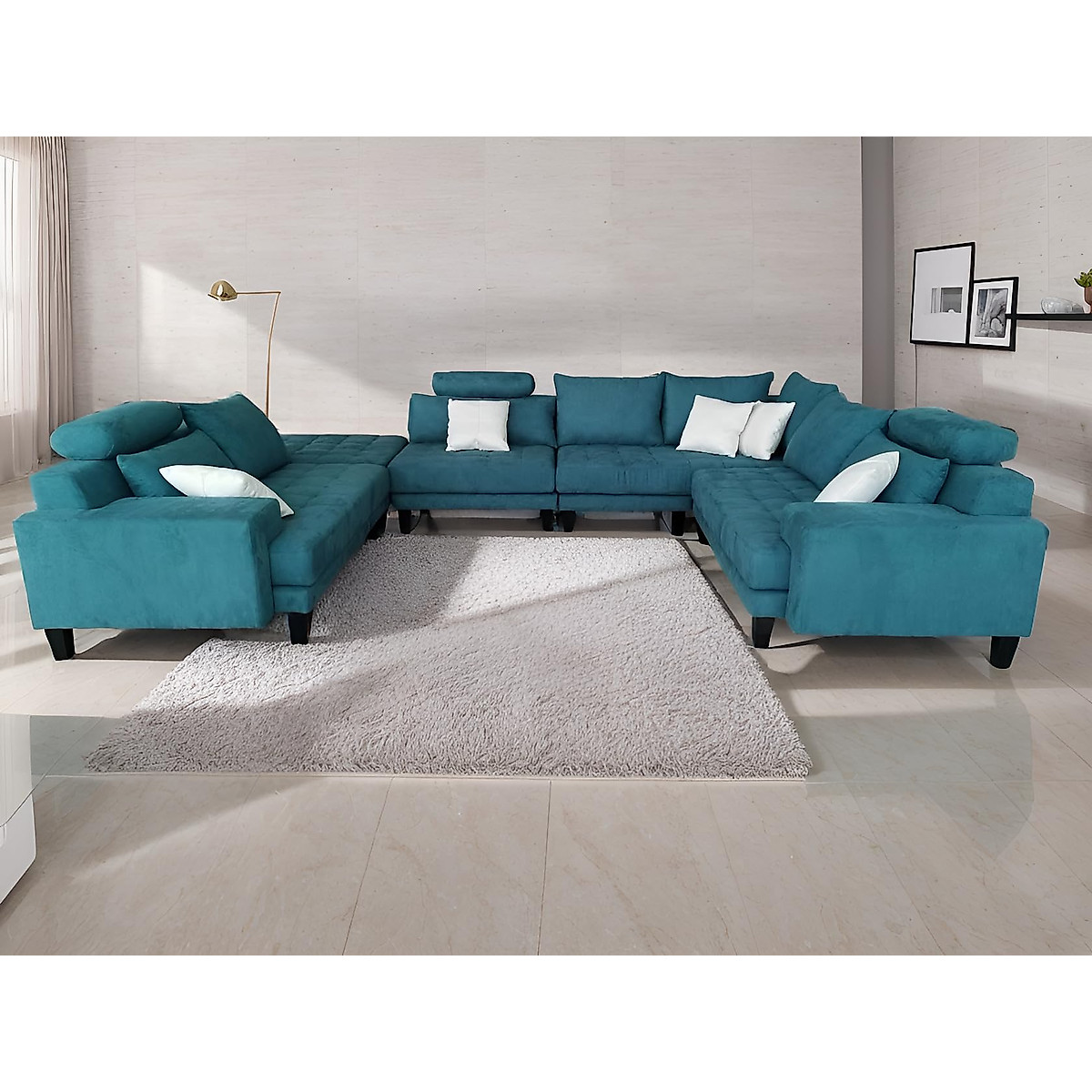 Stendmar L Shape U Shape Reversible Modern Microfiber Fabric Sectional Couch Sofa Set S150D (S150DTB-Teal Blue)