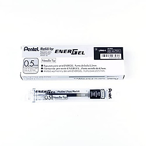 Pentel Refill Ink for EnerGel Liquid Gel Pen, 0.5mm, Needle Tip, Black Ink, Box of 12 (LRN5-A-12)