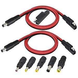 HCFeng 2Pack SAE to DC Adapter Cable SAE Plug to DC 5.5mmx2.1mm Male Connector Cables with SAE Polarity Reverse Adapter & DC8/6.5/5.5/4.0/3.5(mm) Adapters for Solar Battery Panel (14AWG 2ft/60cm)