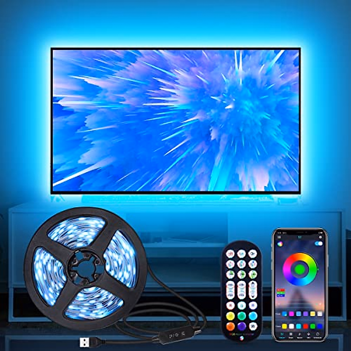 JHXGD LED Lights for TV Led Backlight, 9.8ft RGB Led Strip Lights for TV Lights Behind, USB TV Led Lights Strip for 32-43in TV, Bluetooth APP Remote Control Music Sync TV Backlight for Gaming Room