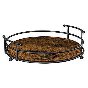 Honiter Wooden Serving Tray, Decorative Tray for for Coffee Table Centerpieces, Coffee Table Tray, Wood and Metal Serving Tray with Handles, Round Tray, Farmhouse Ottoman Tray for Kitchen Countertop
