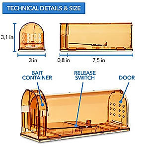 PATTLER® - 2 PCS Humane Mouse Trap for Indoor and Outdoor Home - Mechanical Reusable Rat Trap That Still Alive for Catch and Release, Garden, Garage, Attic, Inn, Hotel Use
