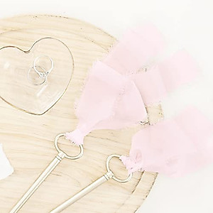 Socomi Blushing Pink Handmade Fringe Chiffon Silk Ribbon 1-3/4" x 7Yd 4 Rolls Frayed Ribbons for Wedding Invitations Bridal Bouquets Gift Wrapping