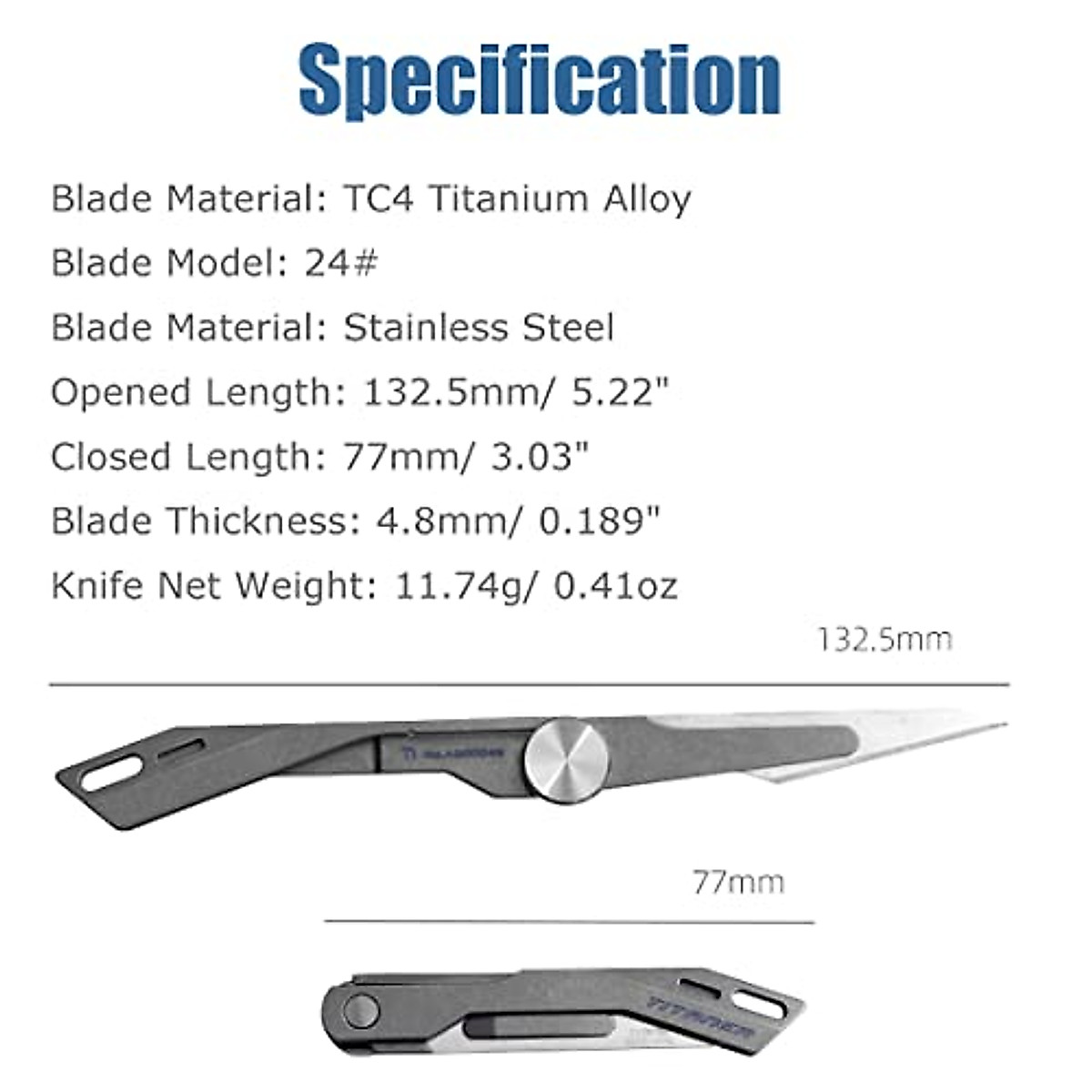 TITANER Titanium Utility Knife Scalpel Knife EDC Tool Knife with #24 Blade