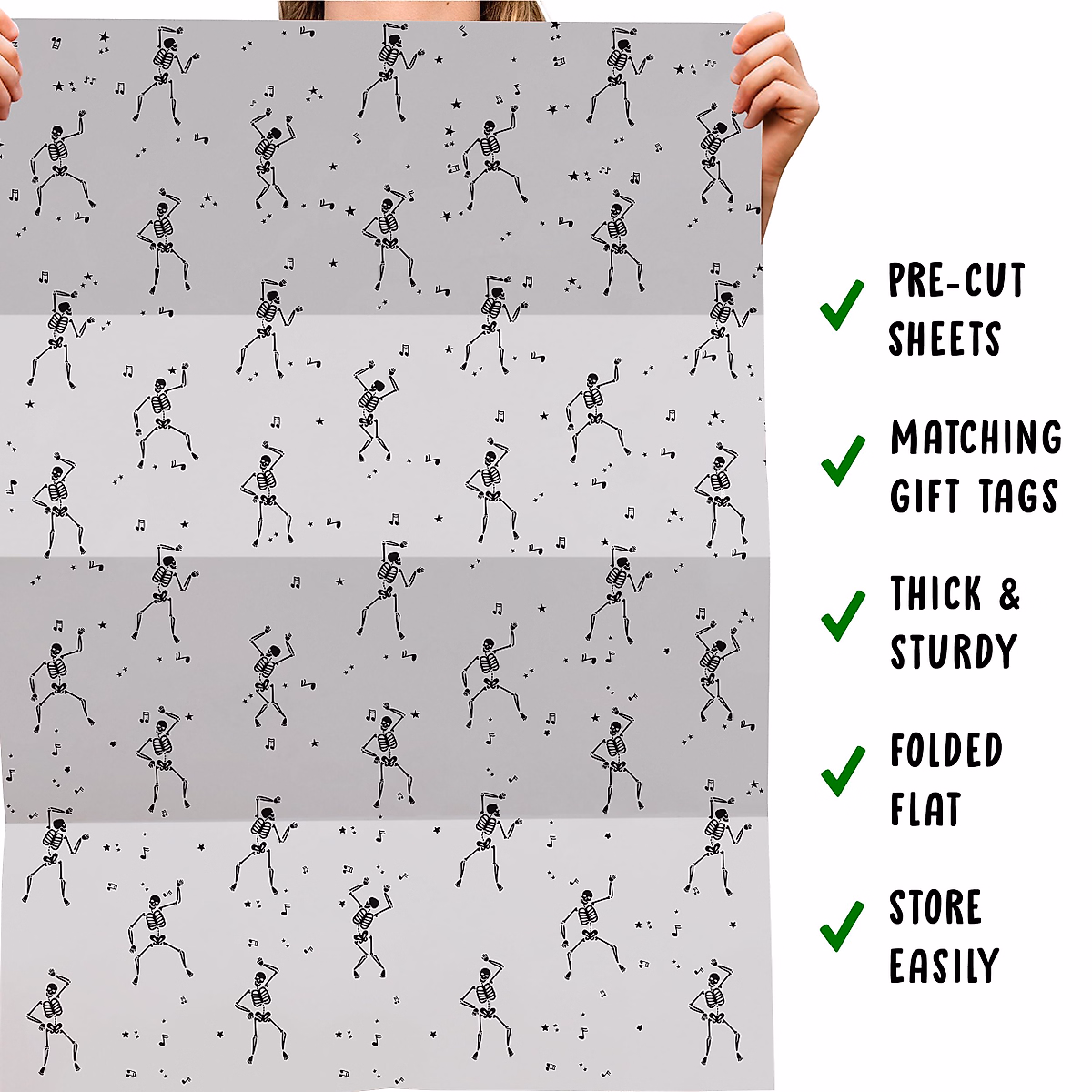 CENTRAL 23 Gray Wrapping Paper - Dancing Skeletons - Halloween Wrapping Paper - Spooky - Goth - Comes With Fun Stickers - Recyclable