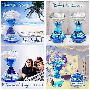 YUE Motion Liquid Motion Bubbler Floating Sea Creatures, Diamond Shaped Liquid Timer for Fidget Toy,Autism Toys, Children Activity, Calming Relaxing and Home Ornament (Purple Liquid with Duck Toys)