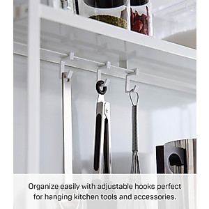 Yamazaki Home Tower Compact 2-Shelf Kitchen Storage Rack | Easy-To-Clean Design, Versatile Hooks - Steel