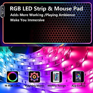 Gyfimoie Computer Desk with Power Outlet & Led Light, 63" Large Wing-Shaped Gaming Desk with Full Monitor Stand, Wireless Charging, RGB Mouse Pad,Headphone Hook,Studio Desk with Storage Shelf for Live