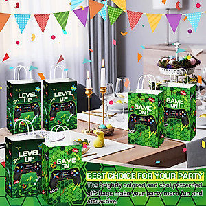 Crtiin 30 Pcs Video Game Party Gift Bags Gamer Theme Party Supplies Level up Game Paper Handbag Goodie Bag with Handle Gaming Party Favors for Girl Boy Birthday Party Decor (Dark Green, Light Green)