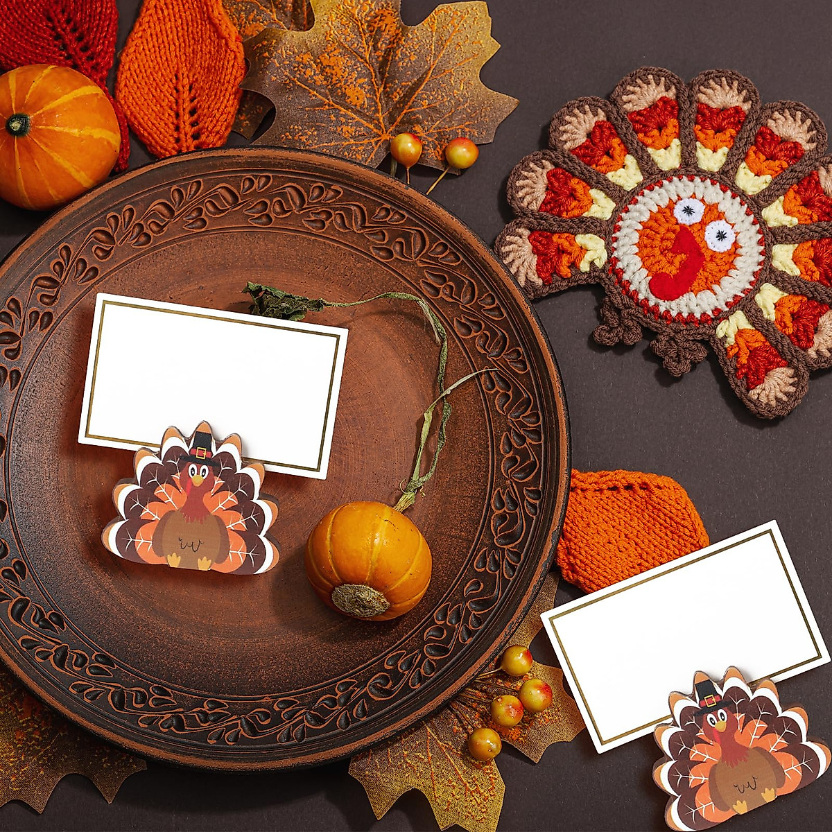 Tkifoda 18 Pcs Fall Turkey Place Card Holders with Card Harvest Thanksgiving Place Cards Mini Turkey Name Card Photo Picture Stand Holder for Fall Thanksgiving Table Decorations Wedding