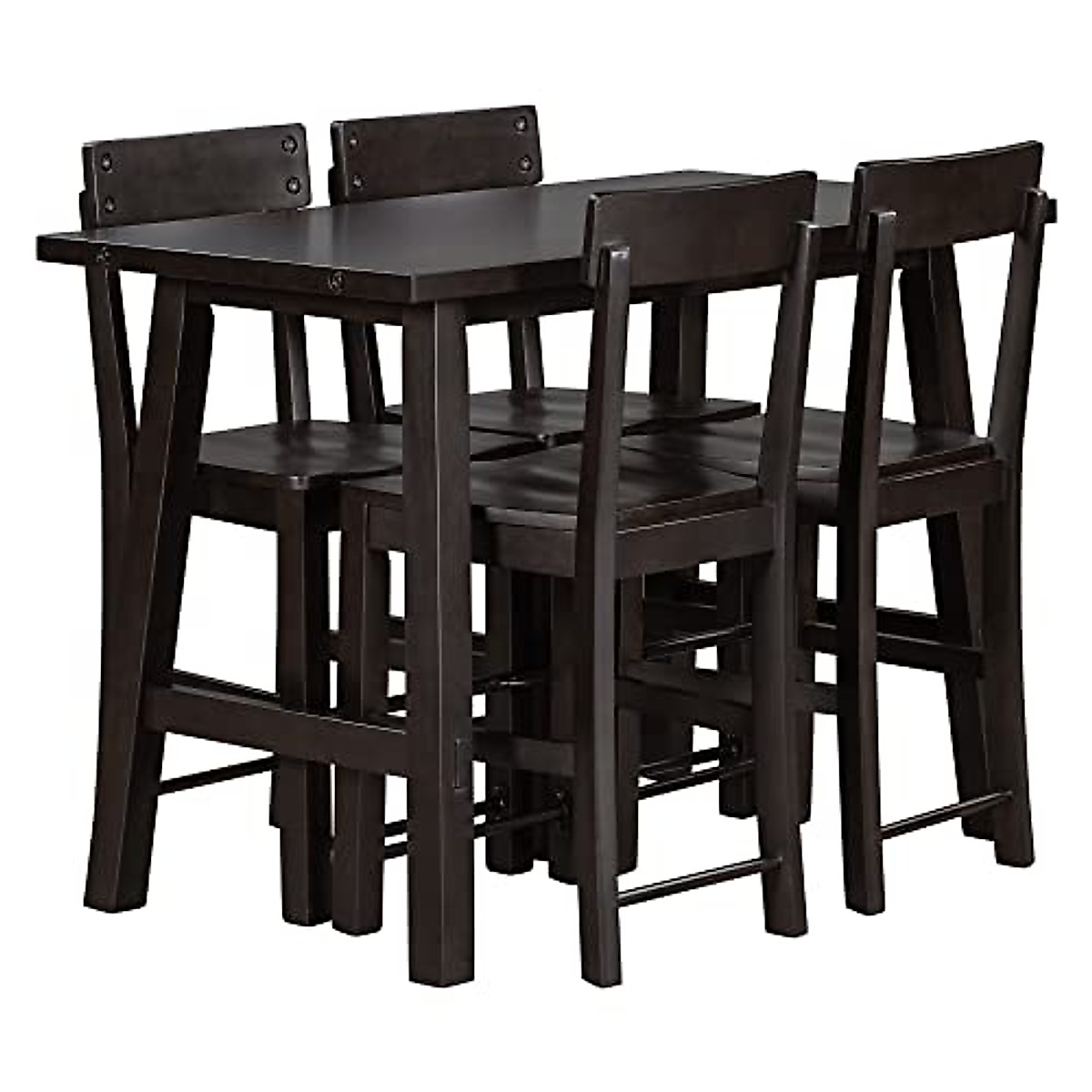 Dinehome 5-Piece Counter Height Dining Set, Minimalist Industrial Style Wood & Metal Table with 4 Chairs for Small Space, Espresso