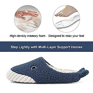 LongBay Women's Cute Shark Slippers Memory Foam Animal Fuzzy House Shoes for Indoor Outdoor
