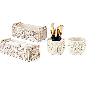 Mkono 4 Pcs Macrame Storage Baskets Boho Decor Box Makeup Brush Holder Organizer