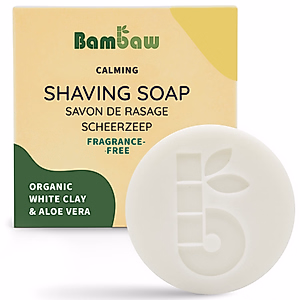 Bambaw | Shaving Soap Bar | 2.8 oz | Organic White Clay & Aloe Vera Shaving Bar | Shaving Soap Puck Sensitive Skin | Natural Shaving Soap | Vegan Shave Bar | Shaving Soap Unscented