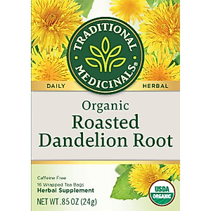 Traditional Medicinals Organic Roasted Dandelion Root Herbal Tea, Supports Healthy Digestion, (Pack of 1) - 16 Tea Bags