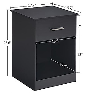 Reettic Wooden Nightstand Set of 2, End Table with Sliding Drawer and Opening Shelf, Sofa Bedside Table for Bedroom, Black RCTG101B02