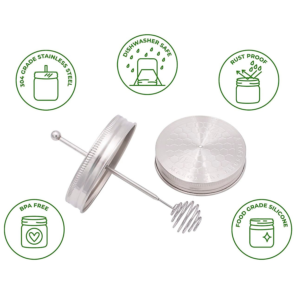 Stainless Steel Honey Dipper by Mason Jar Lifestyle (Regular Mouth)