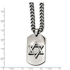 Solid Stainless Steel Star of David Lucky Jewish Dog Tag Pendant Necklace Charm Curb Chain - with Secure Lobster Lock Clasp 24"