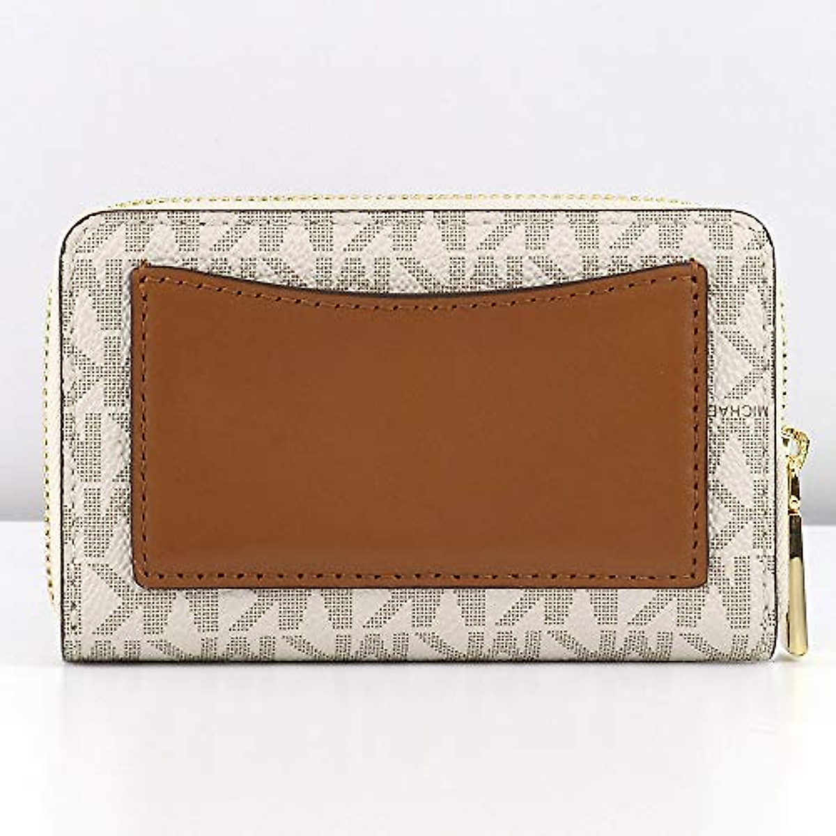 Michael Kors Jet Set Small Zip Around Card Case Vanilla/Acorn One Size