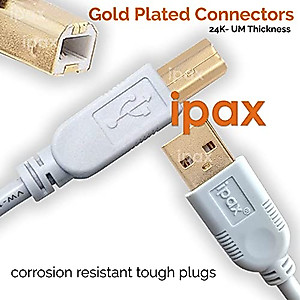 IPAX 15 Ft Long White Pure Copper USB 2.0 Interface Cable Compatible with HP Officejet Pro 7740 8715 8730 Canon Pixma TR4520 Printer Brother Scancut 2