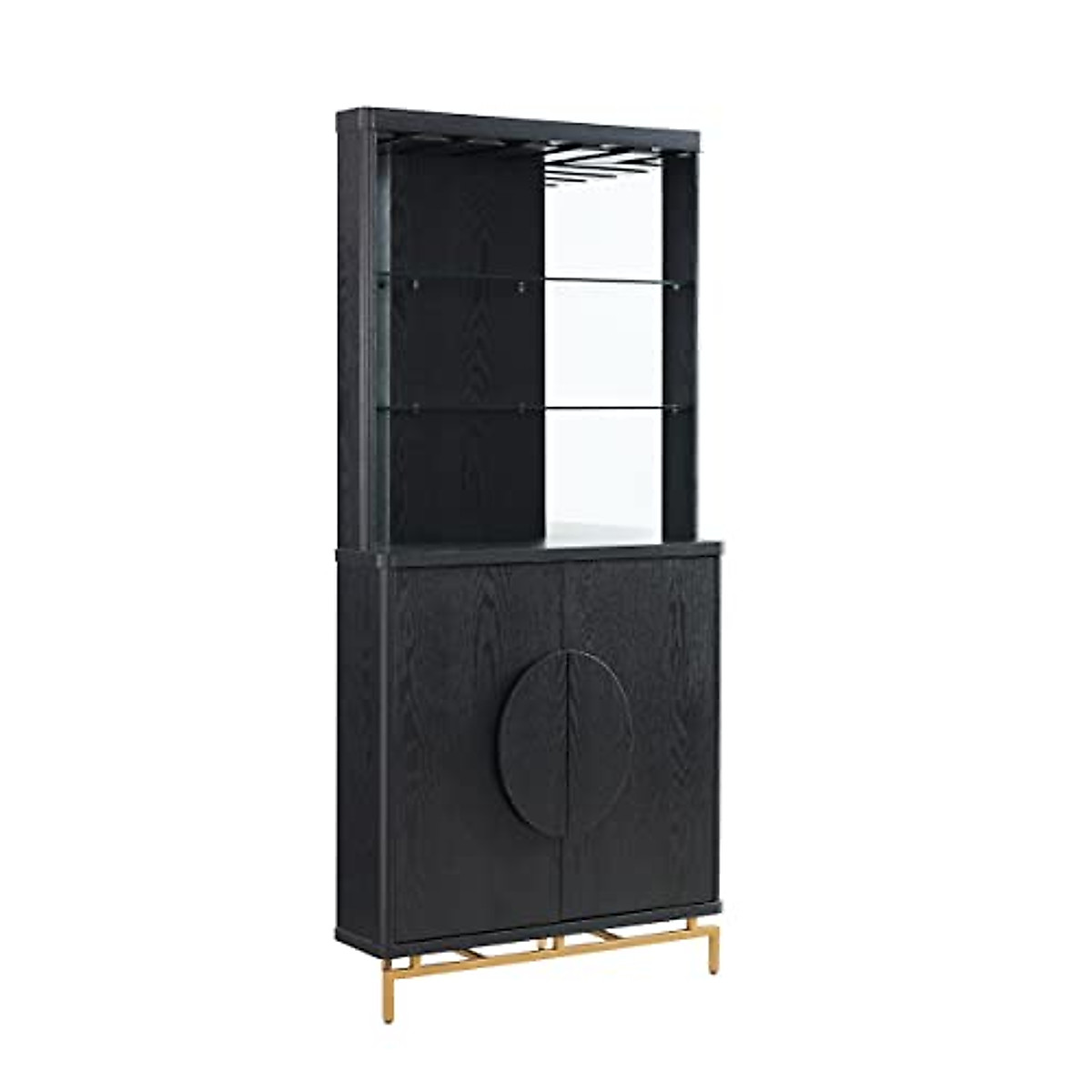 Home Source Black Bar Cabinet with Half Moon Handles and Metal Base