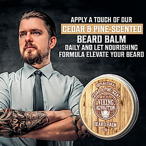 Viking Revolution Cedar and Pine Beard Balm - Beard Butter with Argan Oil, Beard Softener for Men with Jojoba Oil - Beard Moisturizer for Men with Beeswax - Beard Wax for Men (2oz, 1 Pack)