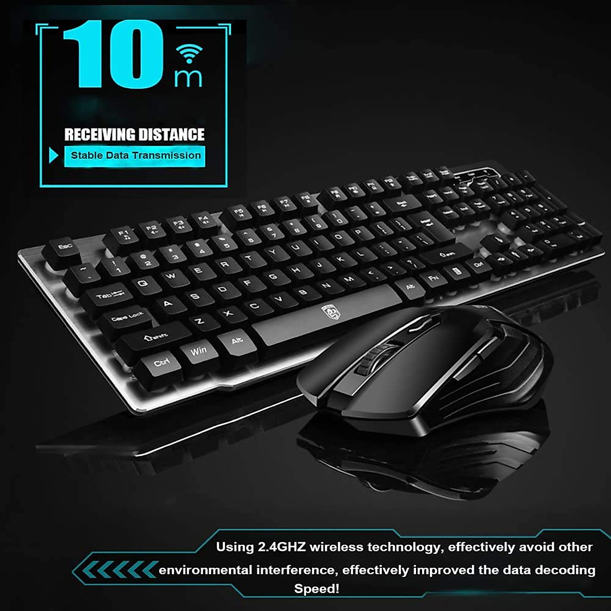 Wireless Mechanical Feel Keyboard and Mouse Set,2.4Ghz Cordless Gaming Keyboard for Laptop Desktop PC Strong Compatible with Windows,ios,Android(above 4.0),etc -No Backlight