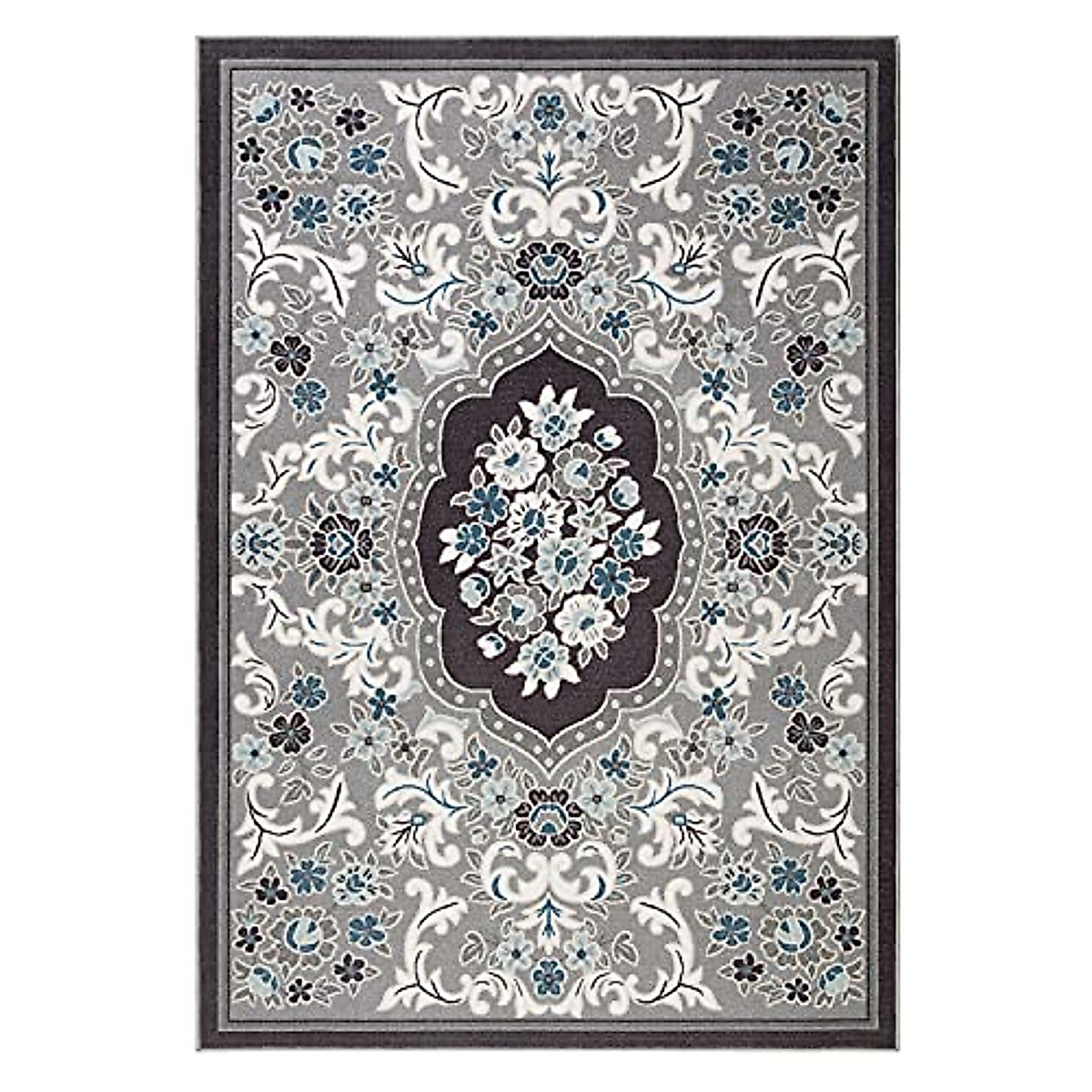 Antep Rugs Alfombras Non-Skid (Non-Slip) 5x7 Rubber Backing Modern Floral Low Profile Pile Indoor Area Rugs (Gray, 5' x 7')