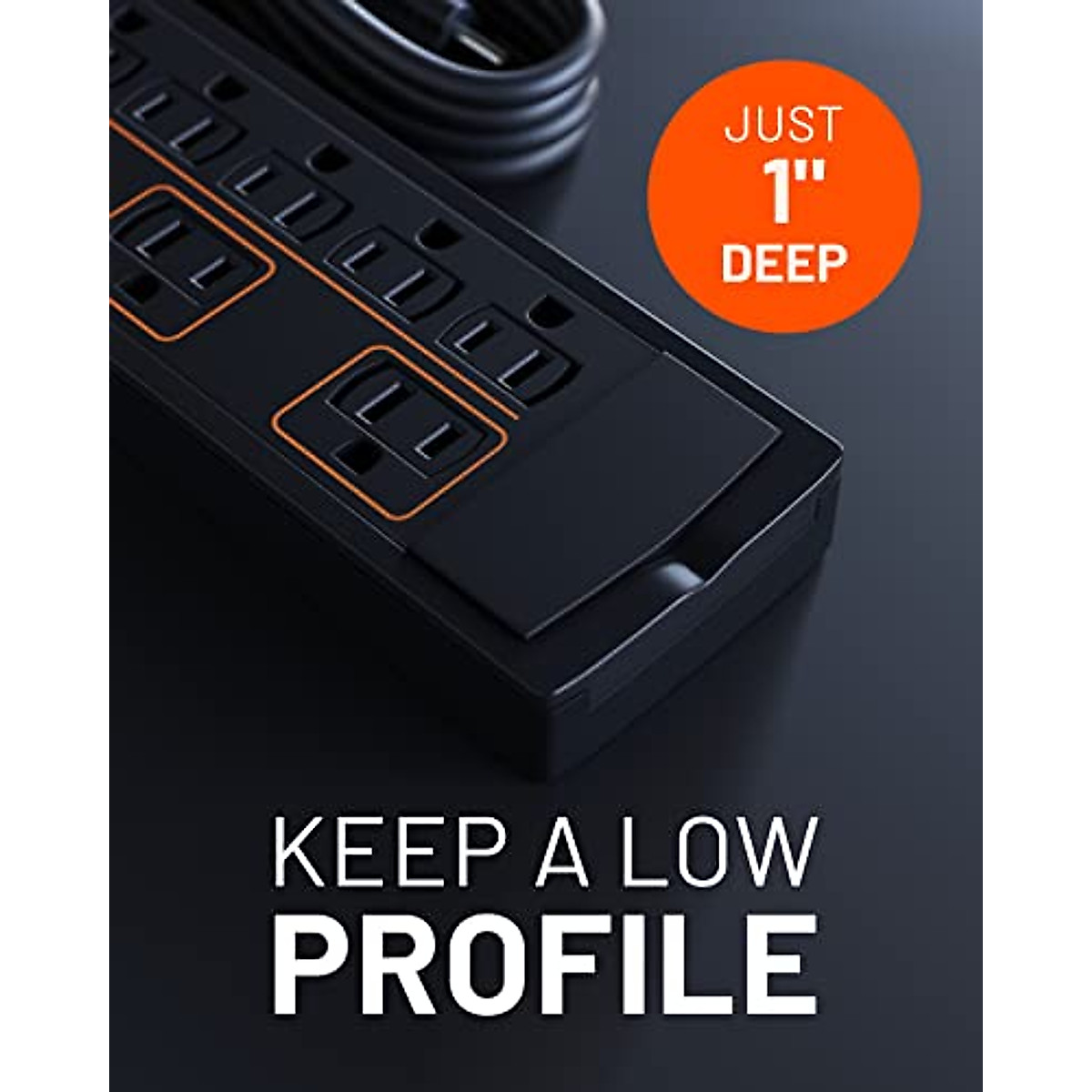 ECHOGEAR ShockBlocker 8 Outlet Surge Protector Power Strip - Slim Design Can Power & Protect Your Entire TV, Office, Or Gaming Setup - Advanced Surge Suppressor with 3420 Joules of Protection