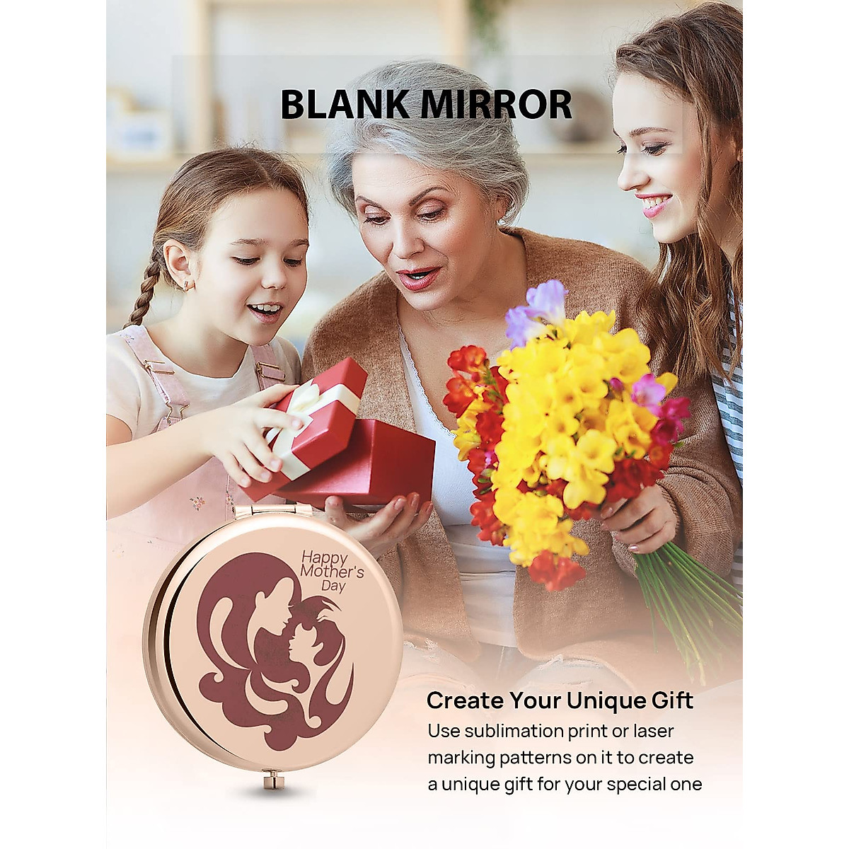 Getinbulk Compact Mirror for Purse, Double-Sided 1X/2X Magnifying Metal Pocket Makeup Mirrors(Round, Rose Gold)