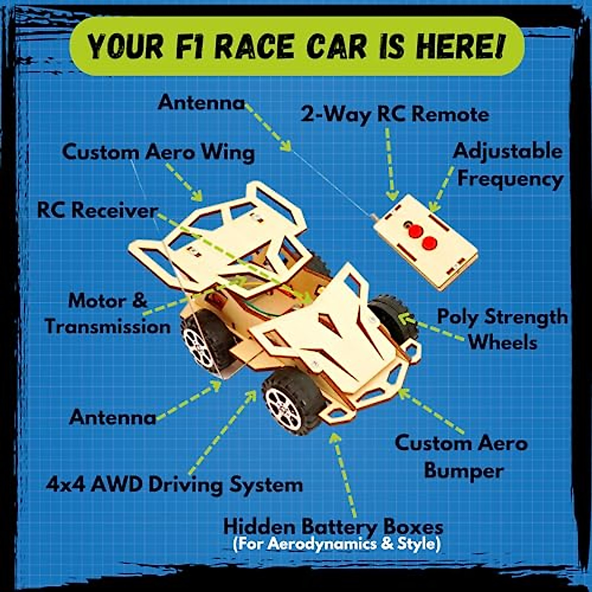 Make It At Home - DIY Build Your Own RC Car Kit - Buildable Model - Wooden Cars to Build & Paint - STEAM & STEM Kits Project - Crafts for Boys Ages 8-12 - Wood Simple Machine for Kids