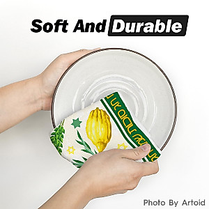 Artoid Mode Lemons Happy Sukkot Kitchen Towels Dish Towels, 18x26 Inch Hebrew Etrog Lulav Decoration Hand Towels Set of 2