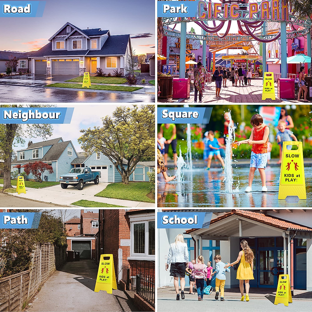 Dreyoo 2 Pack Slow Down Kids at Play Sign, 24 Inch Reflective Double Sided Slow Children at Play Signs, Caution Kids Playing Safety Signs for Street Neighborhood Yard School Park Sidewalk and Driveway