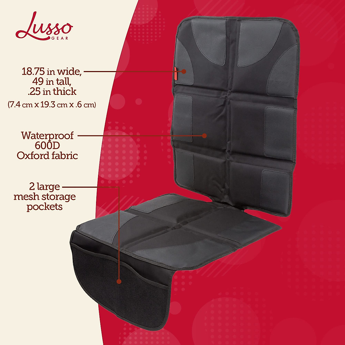Lusso Gear Car Seat Protector (Value 2 Pack) - Thick Padding - Waterproof Car Mat for Leather Interiors with 2 Mesh Storage Pockets - Non-Slip Tan Child Seat Protector