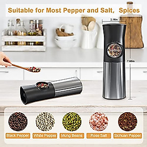 Electric Salt and Pepper Grinder Set,Gravity Automatic Salt & Pepper Grinder with Dual Charging Base，Adjustable Coarseness Mills salt grinder, White LED Light, Dust Cap, One Hand Operation，2 Pack