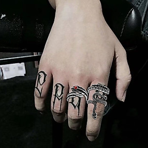 FIBO STEEL 16 Pieces Vintage Punk Rings Gothic Rock Knuckle Joint Full Finger Rings Set Dragon Snake Claw Skull Octopus Eyes of Hell Open Adjustable Rings Halloween Vampire Cosplay Party Accessory