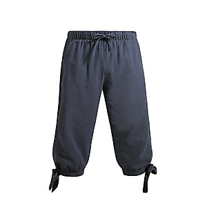 Colorful House Men Ren Faire Costume Renaissance Pants Pirate Outfit Adult Linen Ren Faire Pants with Pockets Grey(Grey, Small)