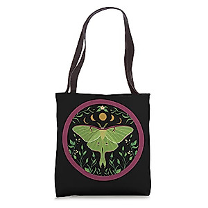 Aesthetic Luna Moth Witchy Floral Moon Phases Moon Moths Tote Bag