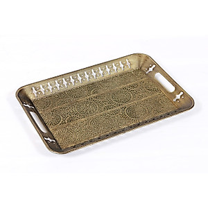 16" Sturdy Rectangular Decorative Metal Tray with Filigree Decor in Champagne Gold, Metal Serving Tray, Perfume Tray, Vanity Tray. Coffee Table, Bathroom, Dresser, Centerpieces, Wedding, (Gold, 1)