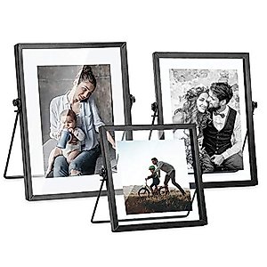 ZONYEO Set of 3 Glass Picture Frame, Collection Simple Metal Floating Frame with Glass Cover Includes 4x4, 4X 6, 5x7