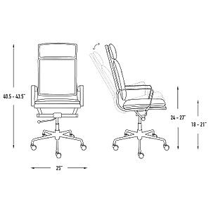 Laura Davidson Furniture Lexi II Padded Office Chair - Tall Back Desk Chair with Arm Rest, Swivel & Cushion Availability, Made of Faux Leather, White