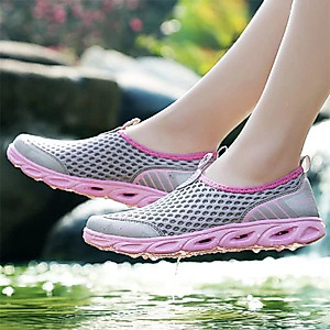 Zonkacen Man Woman Casual Athletic Breathable Quick Drying Upstream Shoes for Outdoor Fishing Water Beach River Sea Boat Aqua Swimming Holiday Gray Pink 7.5 Men/9 Women