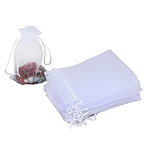 HRX Package 100pcs White Organza Bags, 4 x 6 inches Christmas Wedding Favors Gift Drawstring Bags Jewelry Pouches Candy Mesh Pouches