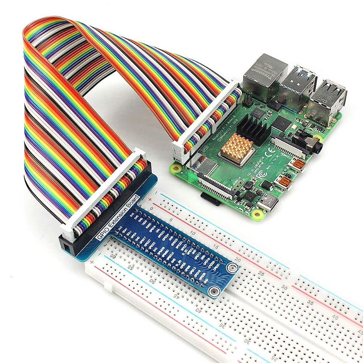 WayinTop RPi GPIO Breakout Expansion Kit for Raspberry Pi 4B 3B+ 3B 2B B+, T-Type GPIO Expansion Adapter Board + 830 Tie Points Solderless Breadboard + 40pin GPIO Flat Ribbon Cable + 65pcs Jumper Wire