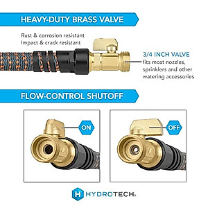 HydroTech 75 ft Expandable Garden Hose - Burst Proof & Lightweight, Flexible Water Hose with Durable Reinfordced Latex Core & Solid Brass Fittings for Lawn, Garden, Car Washing